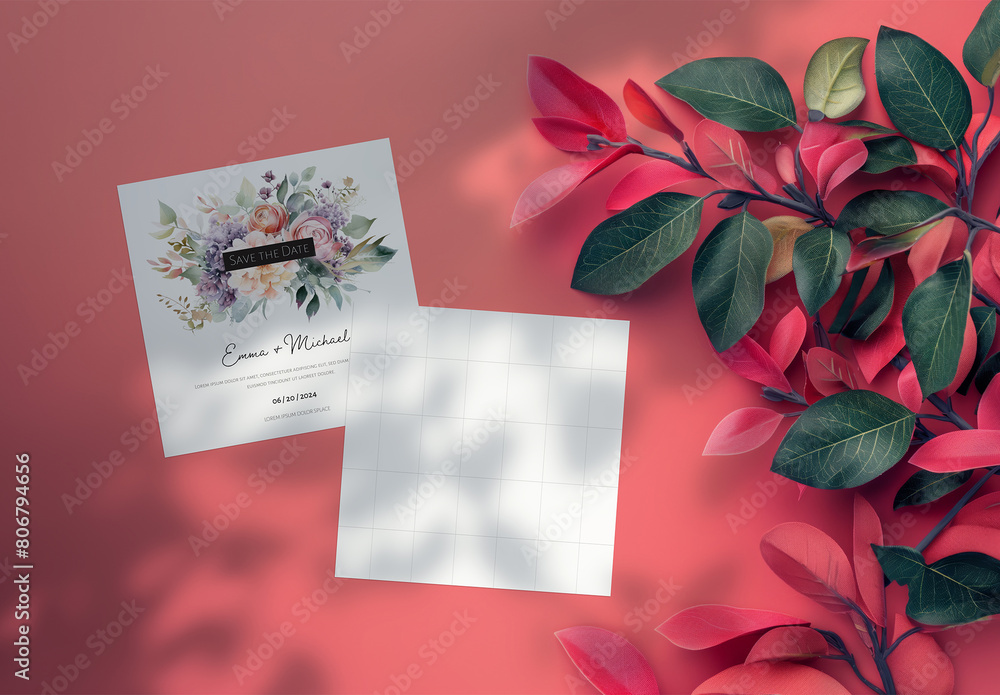 Square Card Mockups With Red Background And Generative ai Stock ...