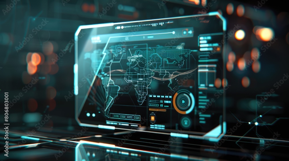 The computer screen displays an interactive map of the world, clearly ...