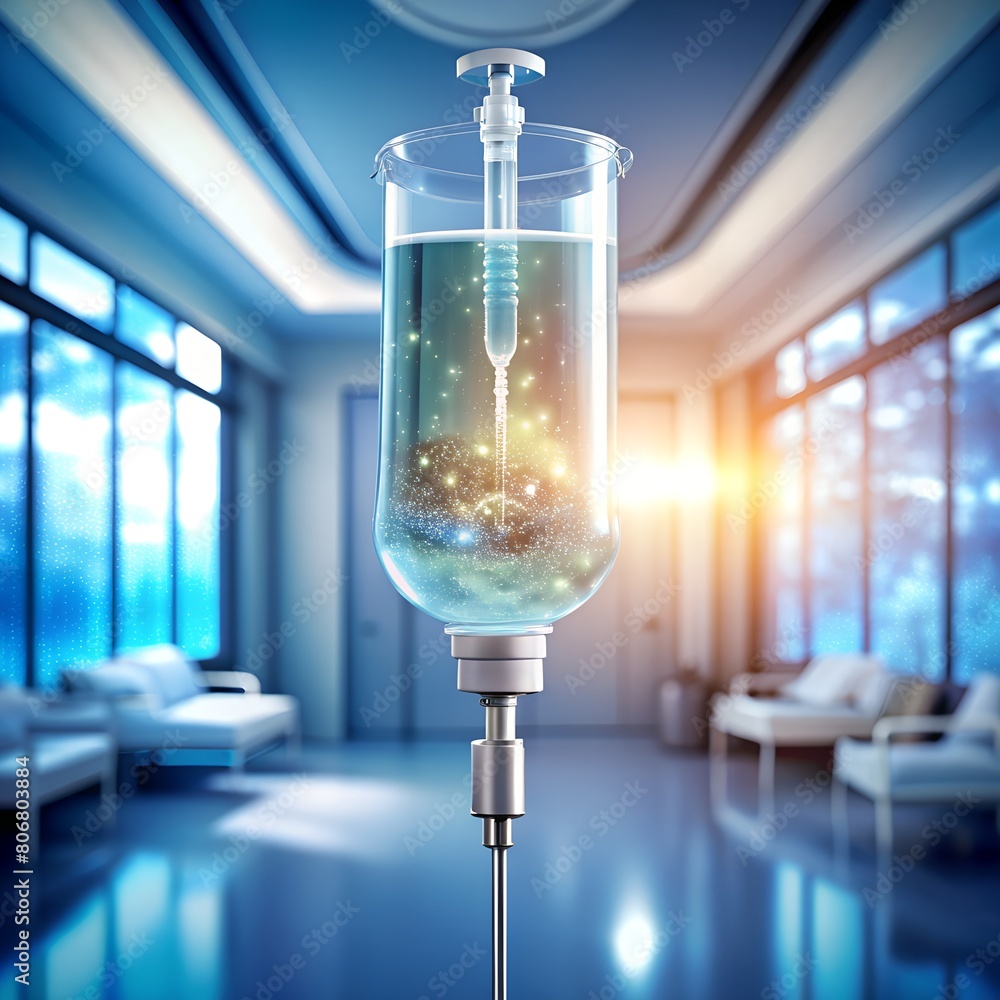 ultra realistic hanging infusion bag filled with clear colourless fluid ...