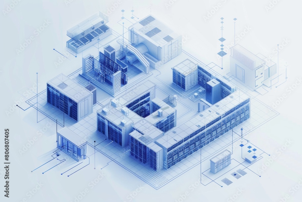 Isometric blueprint of a data center, showcasing multiple floors ...