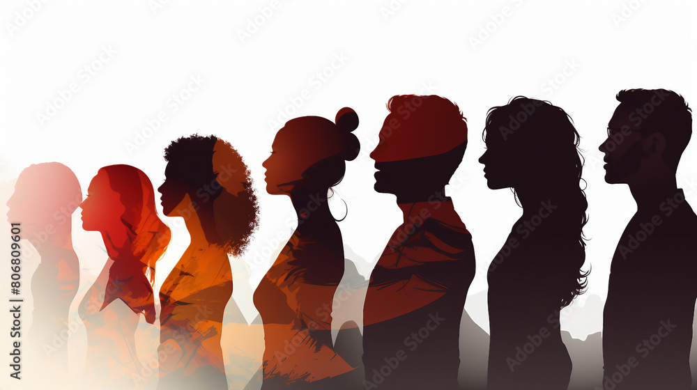 Diverse Crowd Silhouette Profile. Social Unity Concept with Men and ...
