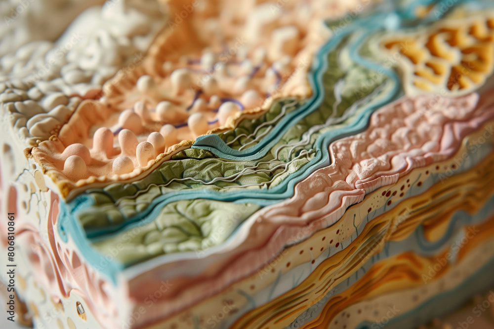 Display a visual chart or model showcasing layers of the skin, hair ...
