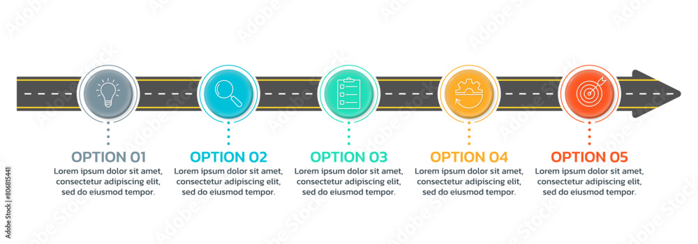 5 steps road infographic template with arrow. Timeline roadmap info ...