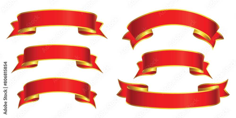 elegant simple wide royal red gold trim ribbon banner blank set vector ...