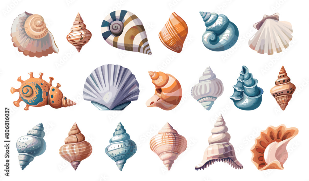 Cartoon Colorful Seashell Assortment. Vector Set of Cartoon Sea Shells ...