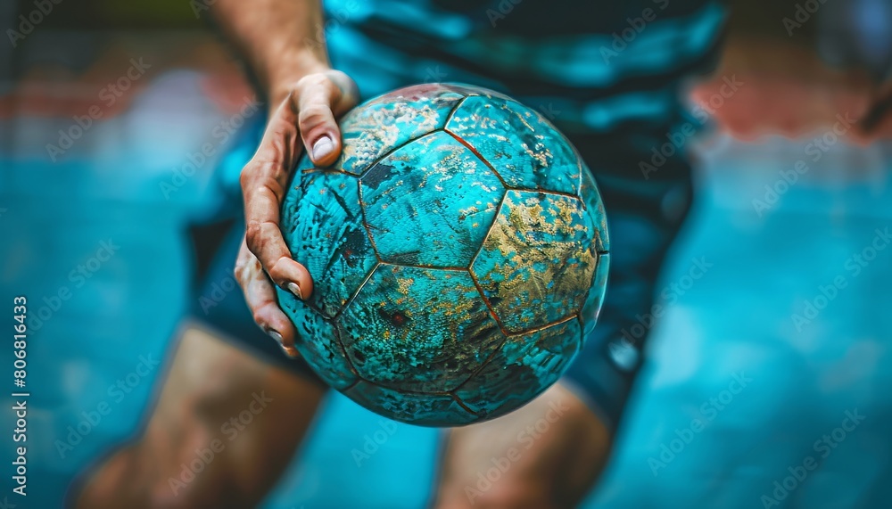 Handball player s strong grip on ball, showcasing control and power in ...