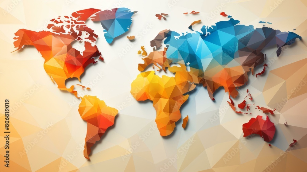 World map with different colors for each continent Stock Illustration ...