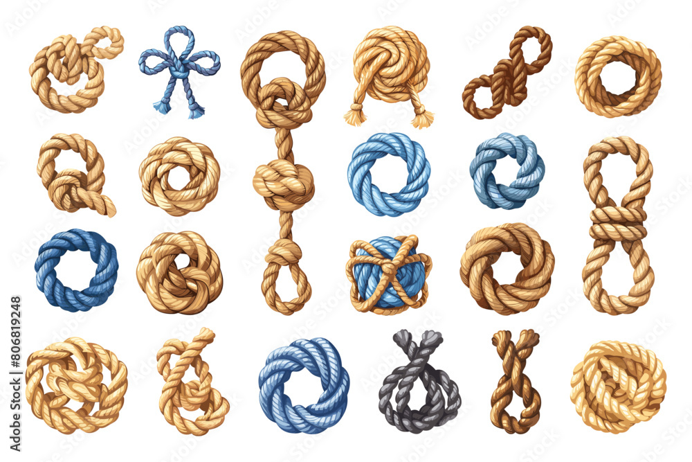 Cartoon Rope Knot Varieties. Isolated Vector Set of Cartoon Nautical ...