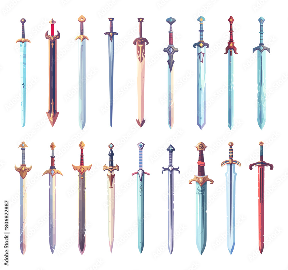 Medieval Cartoon Knights Swords. Brave Knight Sword Collection ...