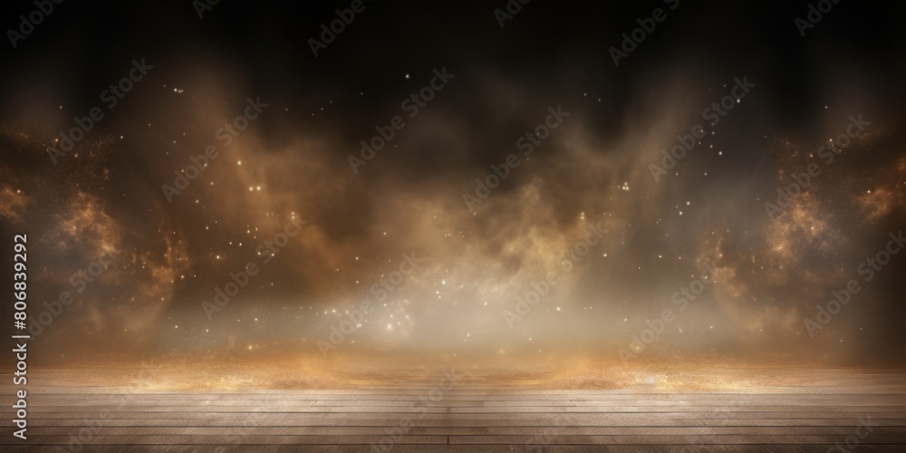 Tan smoke empty scene background with spotlights mist fog with gold ...