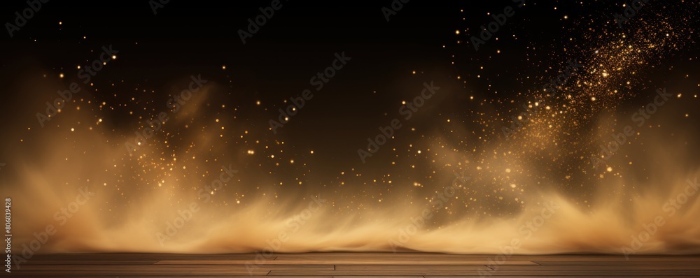 Tan smoke empty scene background with spotlights mist fog with gold ...