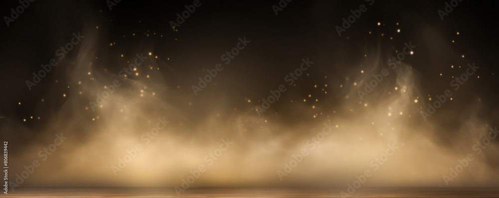 Tan smoke empty scene background with spotlights mist fog with gold ...