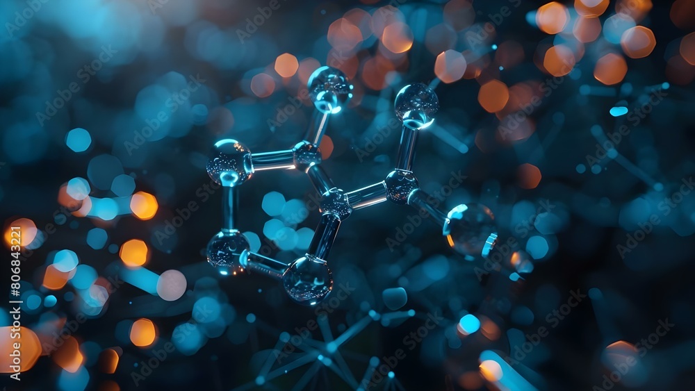 Animated molecular structure model on dark background with glass ...