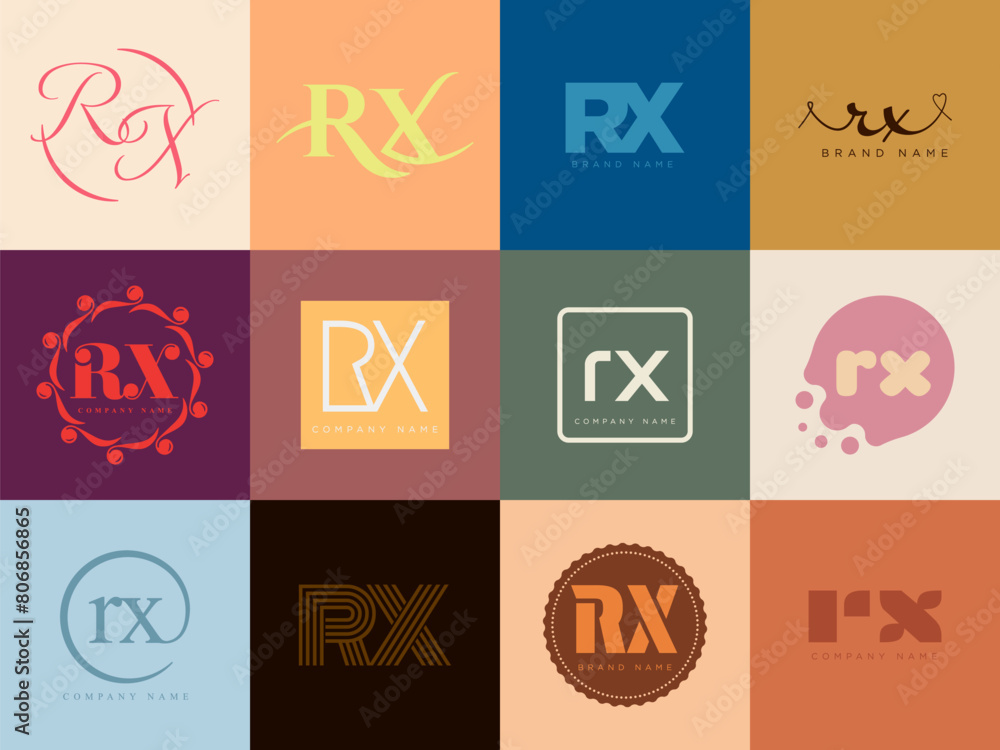 RX logo company template. Letter r and x logotype. Set different ...
