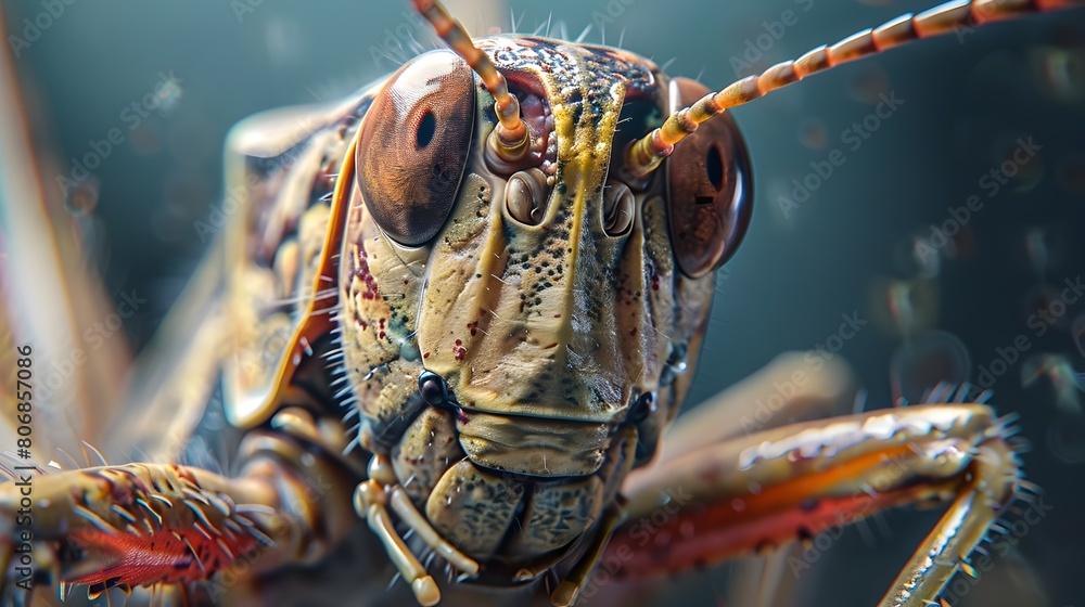 Close-Up Portrait of a Grasshopper's Face Revealing Intricate Compound ...