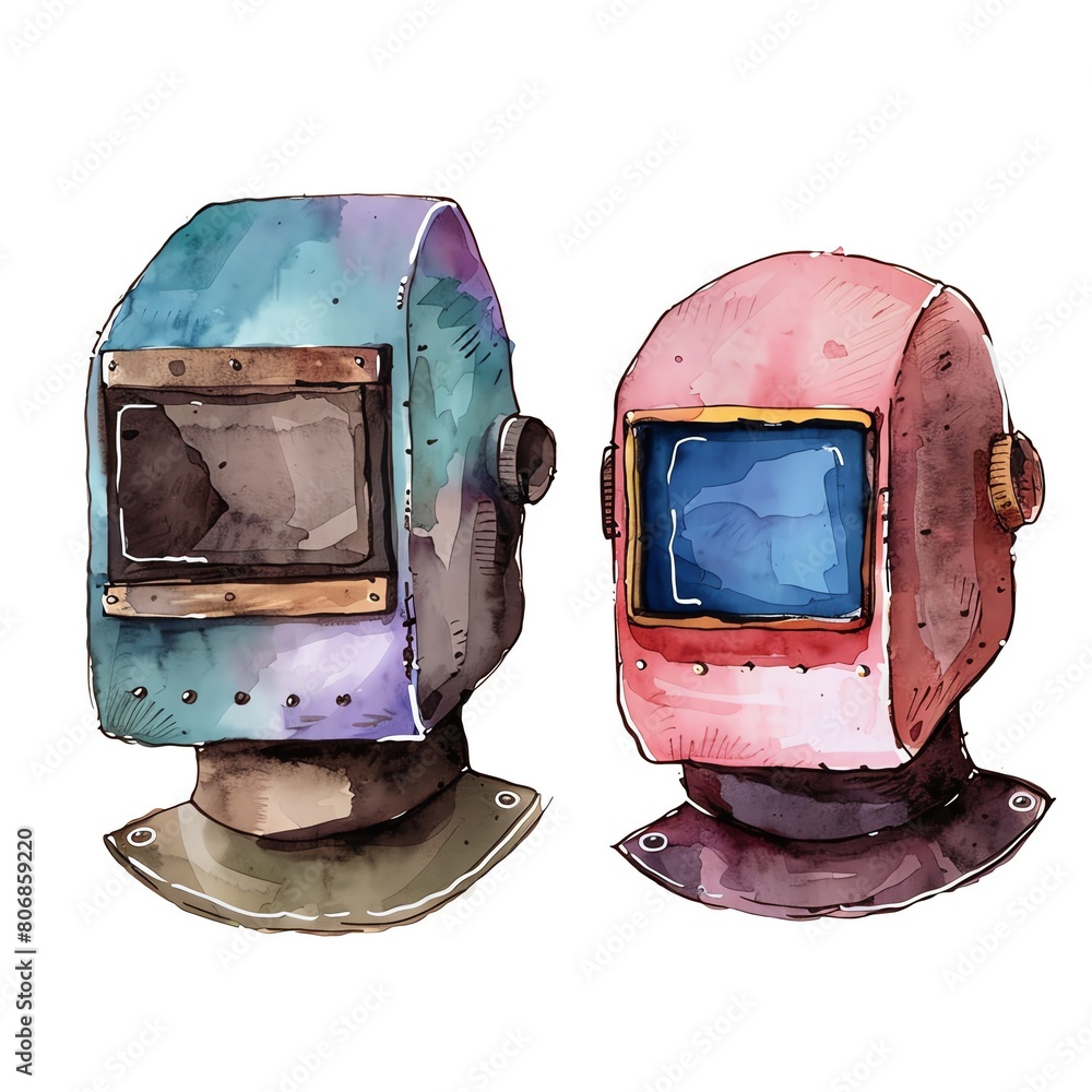 welding helmets, watercolor clipart, isolate white background Stock ...