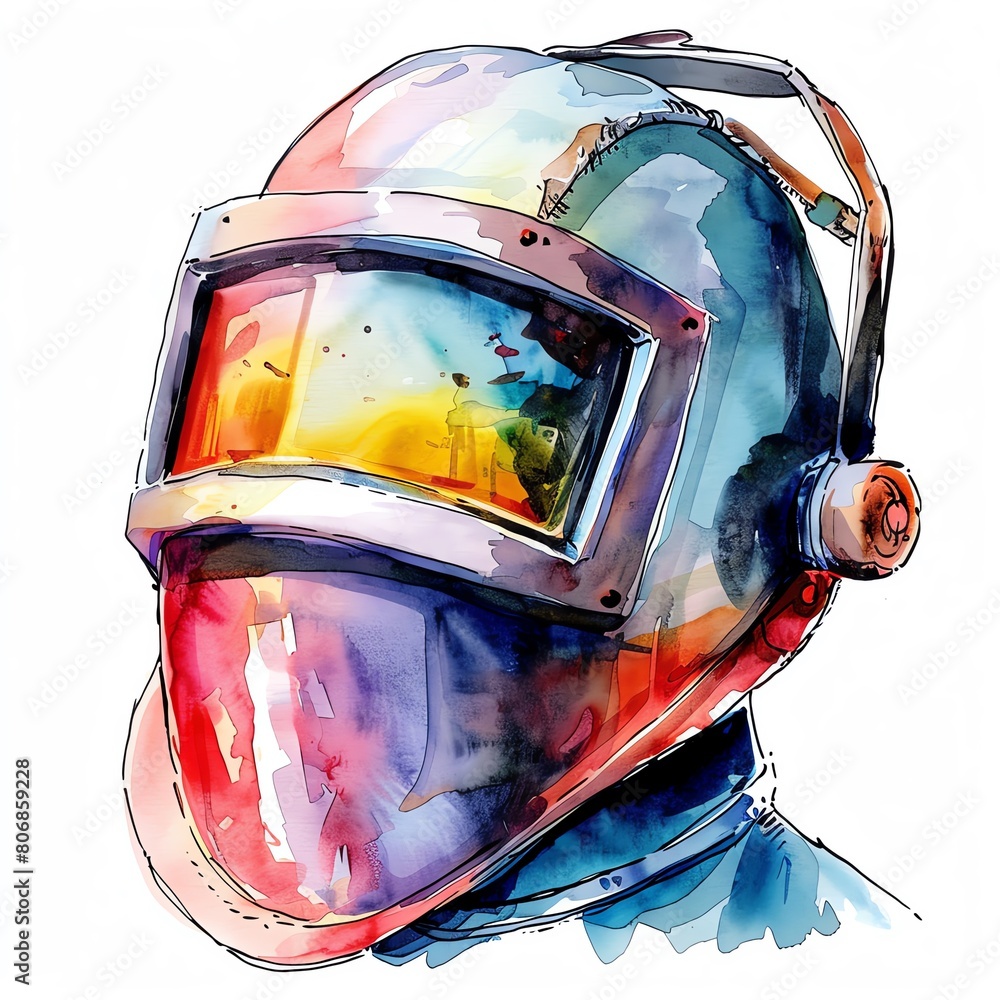 welding helmets, watercolor clipart, isolate white background Stock ...