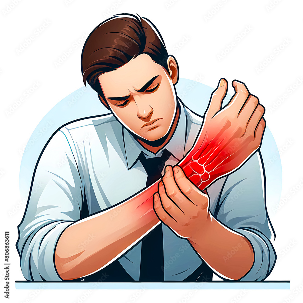 Vector illustration of a young man suffering from a wrist injury from ...
