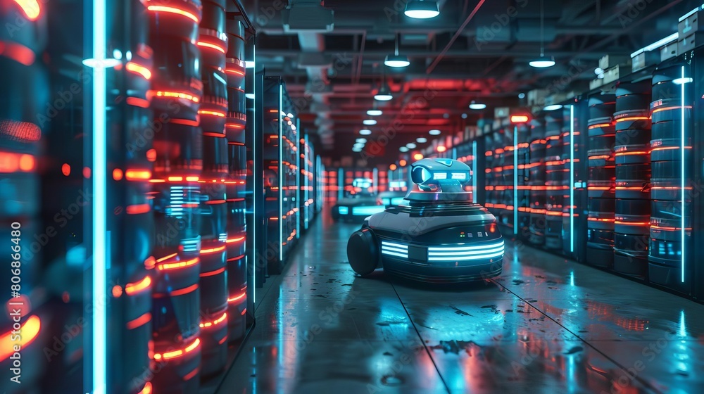 A detailed look inside a futuristic warehouse where smart robots assist ...