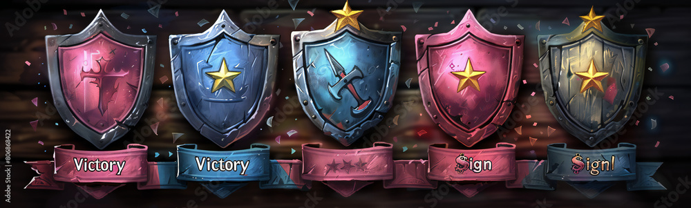 Level Up Badges for Mobile Game UI Stock Photo | Adobe Stock