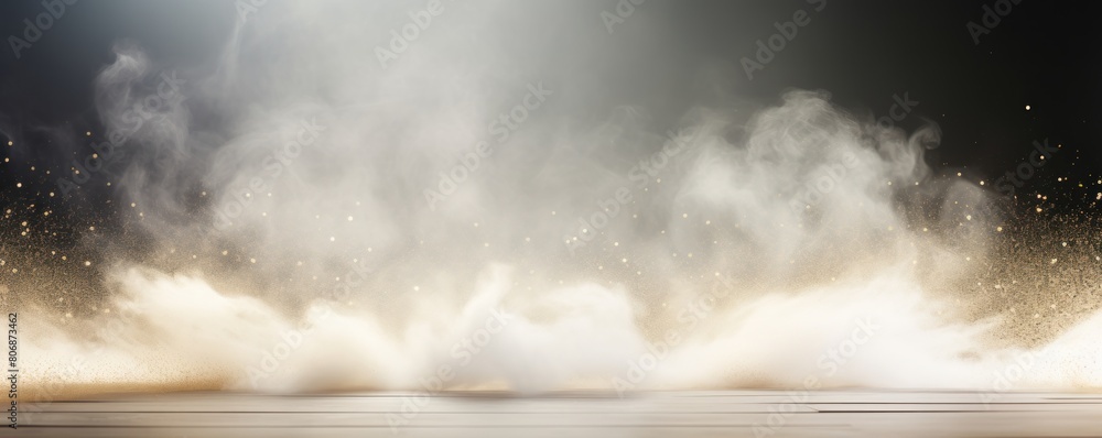 White smoke empty scene background with spotlights mist fog with gold ...
