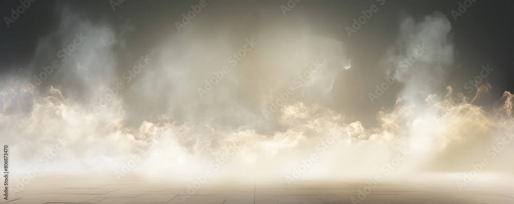 White smoke empty scene background with spotlights mist fog with gold ...