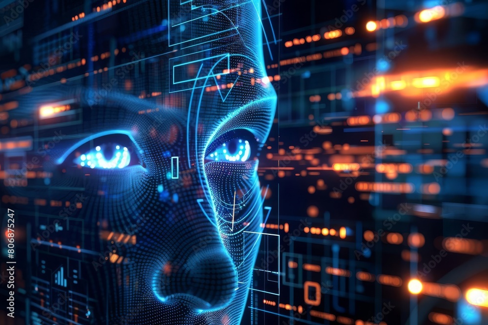 ai image recognition futuristic interface with binary code and visual ...