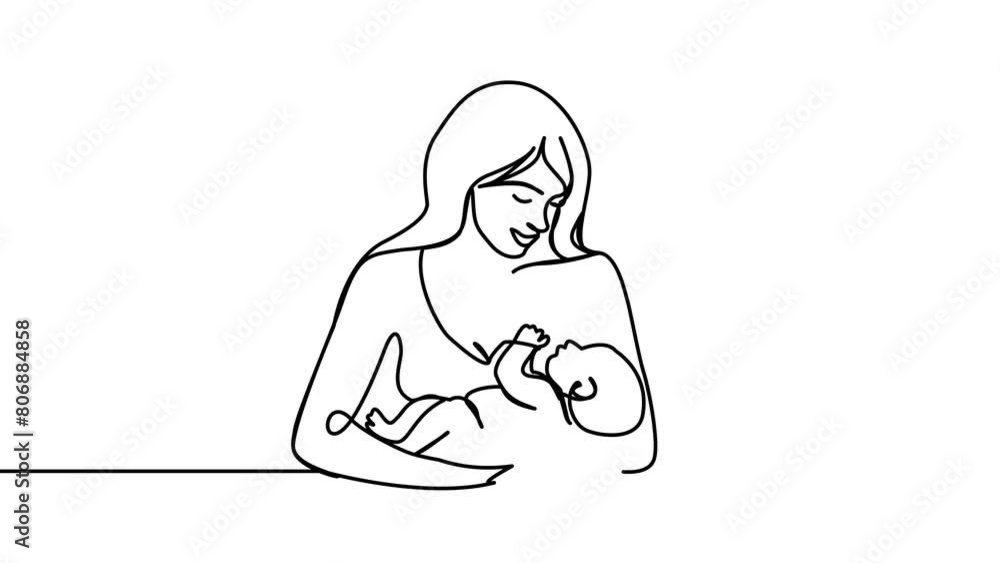 Mother's Day single line drawing art, continuous line animation, mother ...