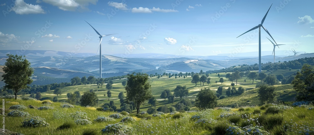 Develop a 3D concept of an innovative wind farm layout that maximizes ...