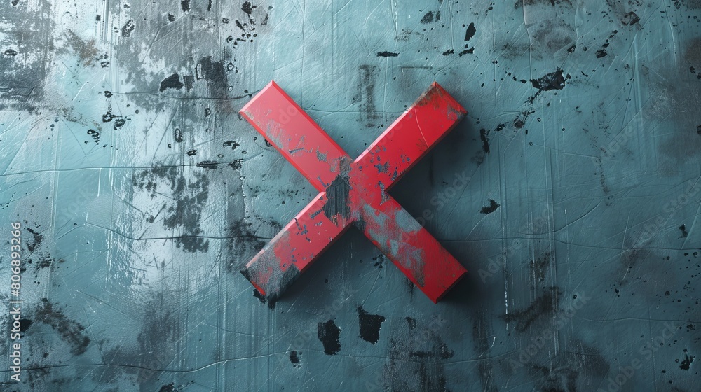 3D rendered red cross check mark icon on a negative checklist ...