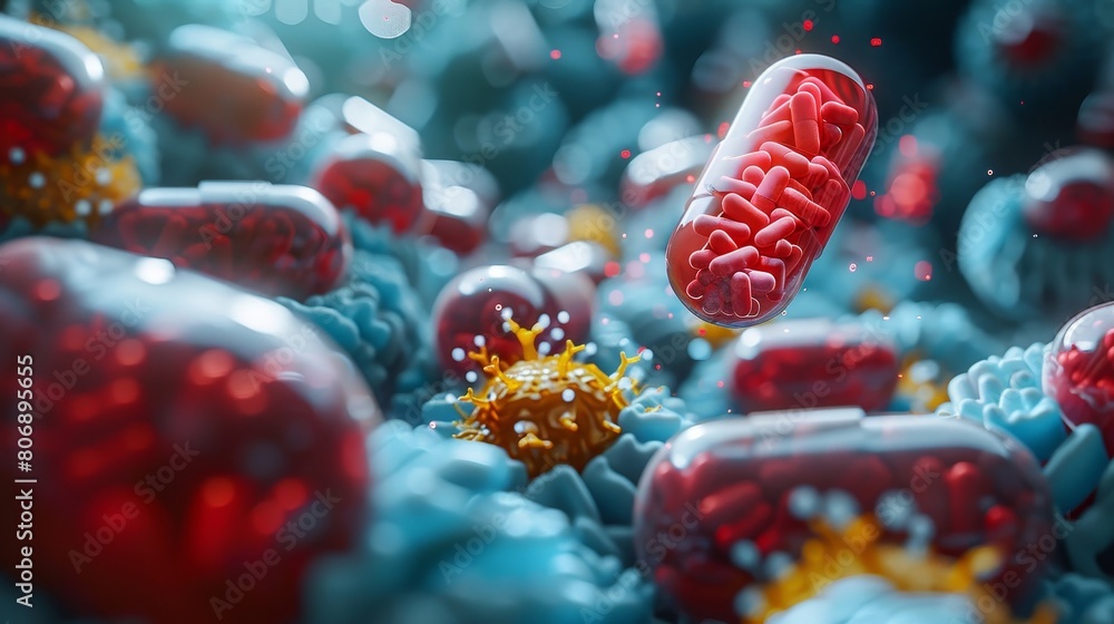 Produce a 3D rendered diagram of the digestive process involving a ...