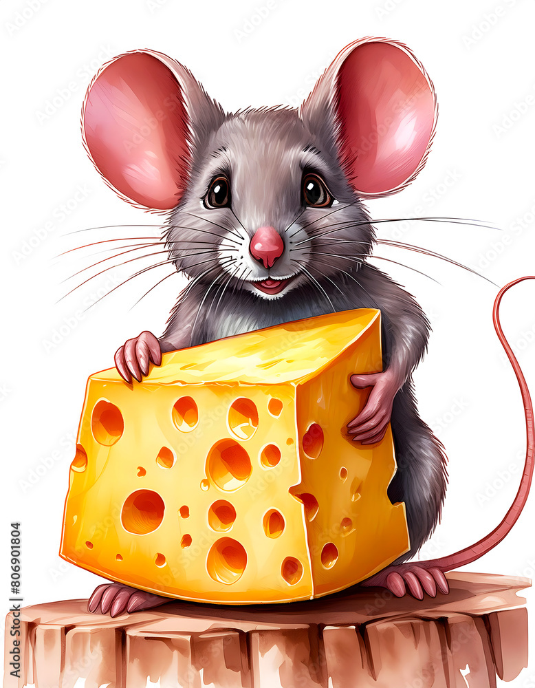 Happy Funny 3D Cartoon Mouse With Huge Lump Of Cheese Cartoon Art ...