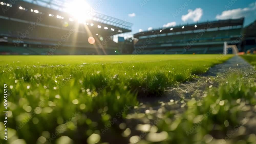 A Bright Day at the Football Stadium with a Lush Green Pitch. Concept ...