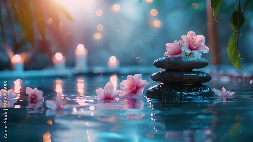 Spa wellness background with hot stones, fluffy towels, and calming ...