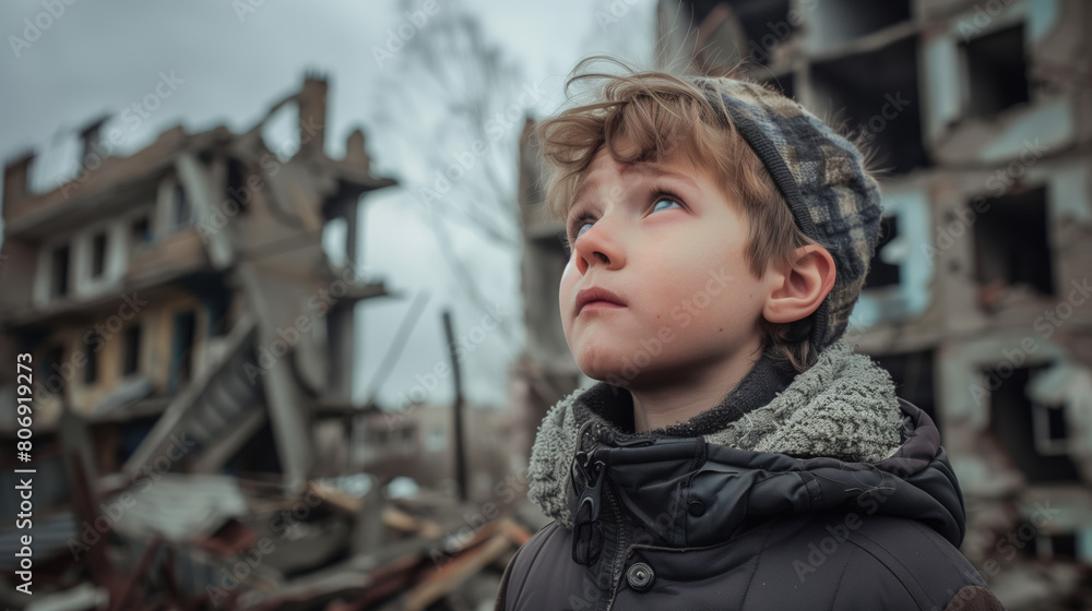 A child crying for an end to the war. Children against war. Peace ...
