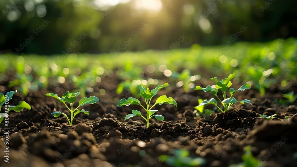 New sprouts grow in a field using regenerative agriculture practices ...