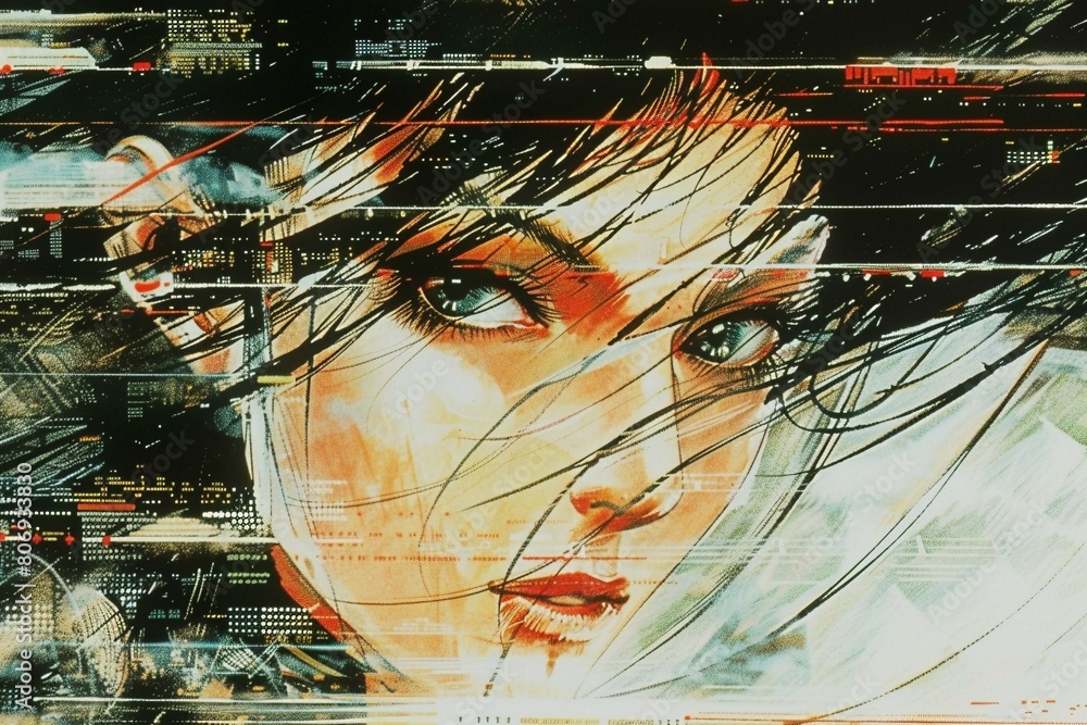 A business woman's portrait reimagined through the lens of digital ...