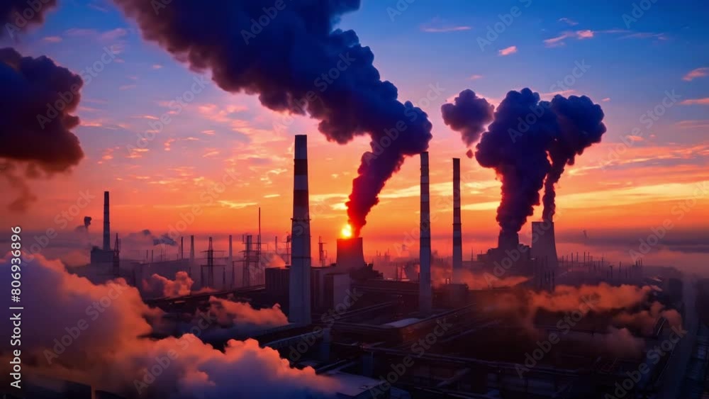 Industrial power plant emits CO2 contributing to global warming and ...