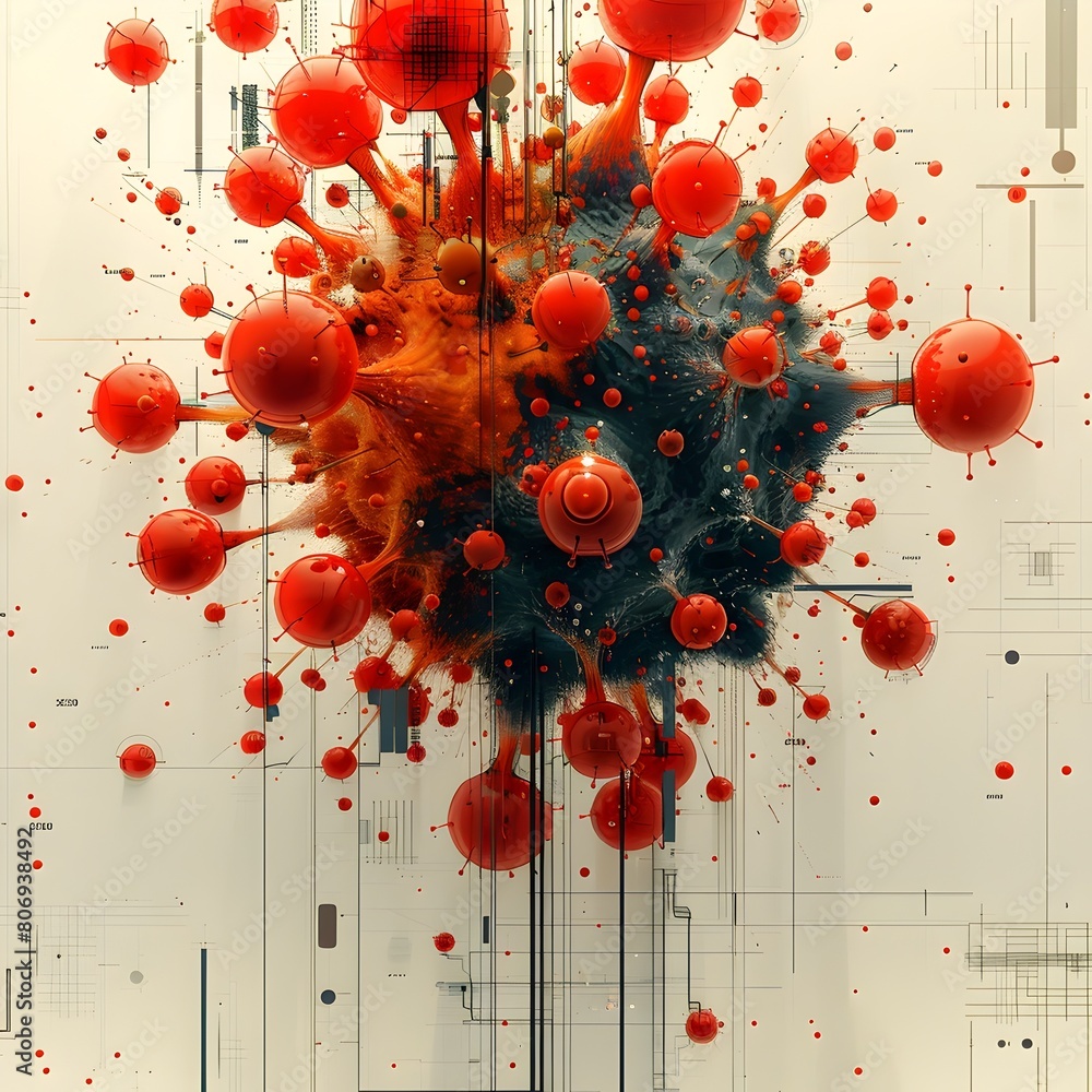 Stylized Interpretation of a SARS CoV 2 Particle in Bold Colors and ...