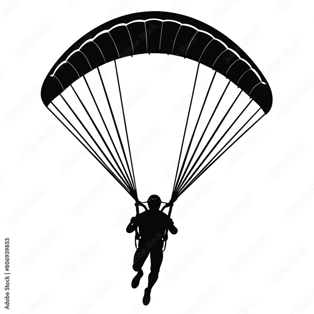 paraglider silhouette vector black and white background Stock Vector ...