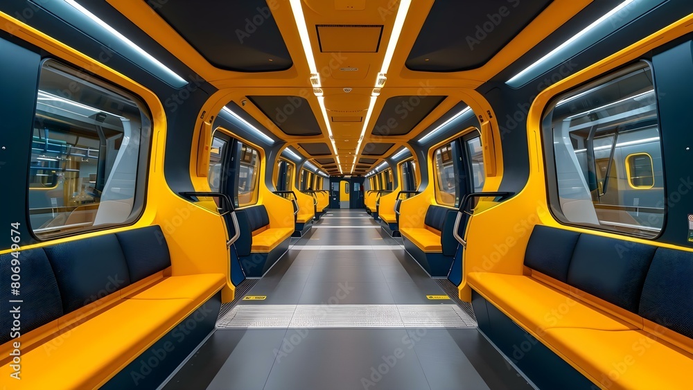 Underground train interior with bold navy and yellow colors ecofriendly ...