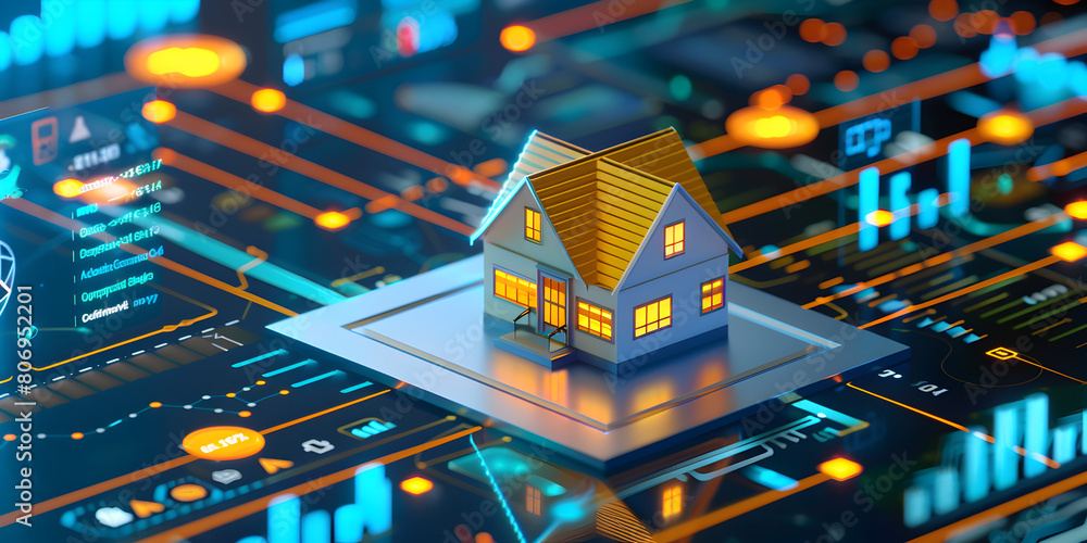 IOT smart home system application interface 3d house plan xray Hand ...