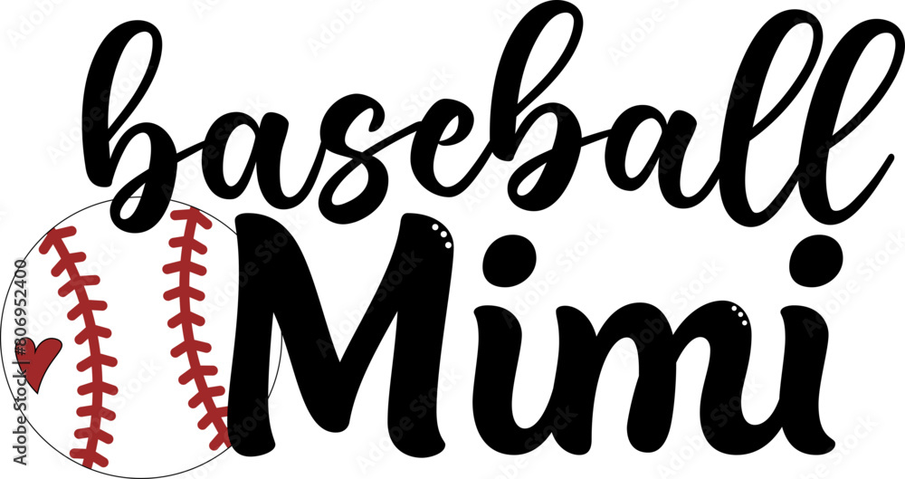 Baseball Mimi Graphic Design with Red Heart and Red and White Baseball ...