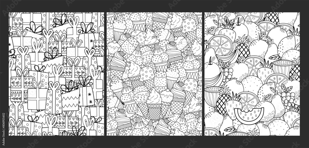 Doodle coloring pages bundle. Hand drawn templates set for coloring ...
