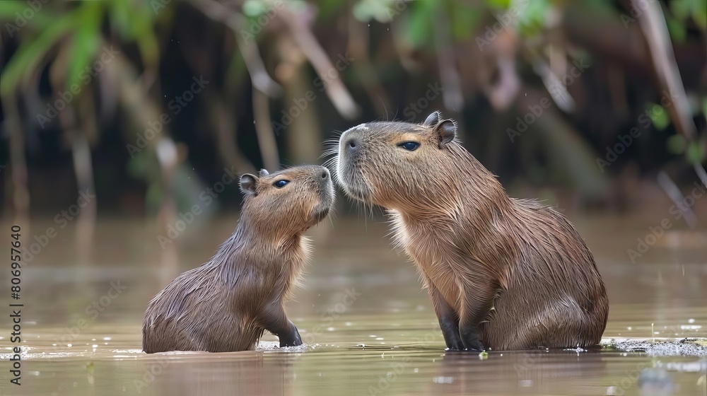 capybara connection adult and young capybara interacting puerto ...