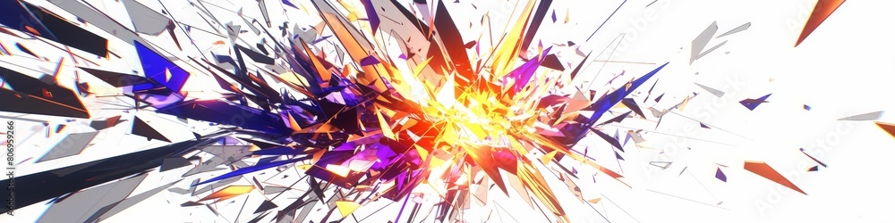 A dynamic abstract explosion of glass or polygons with geometric shapes ...