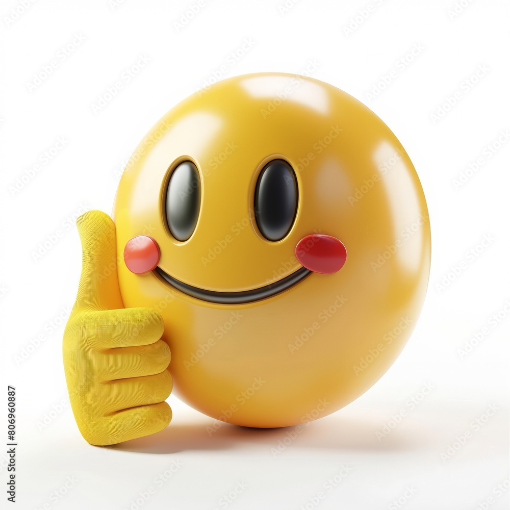 Thumbs Up Emoji in 3D, Expressing Approval and Satisfaction on a Bright White Background ...