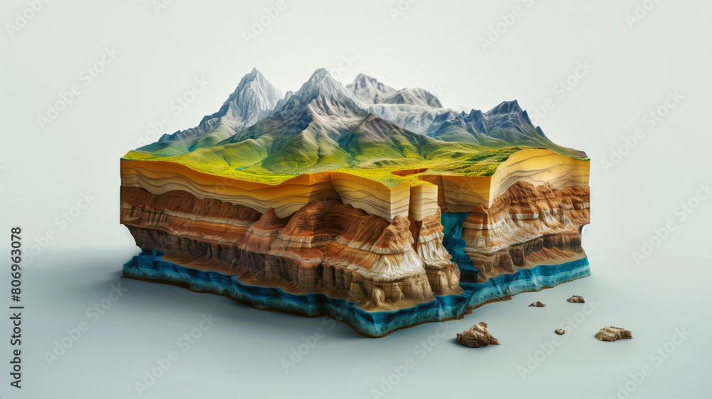 Artistic cross-section of a mountain range showing internal geological ...