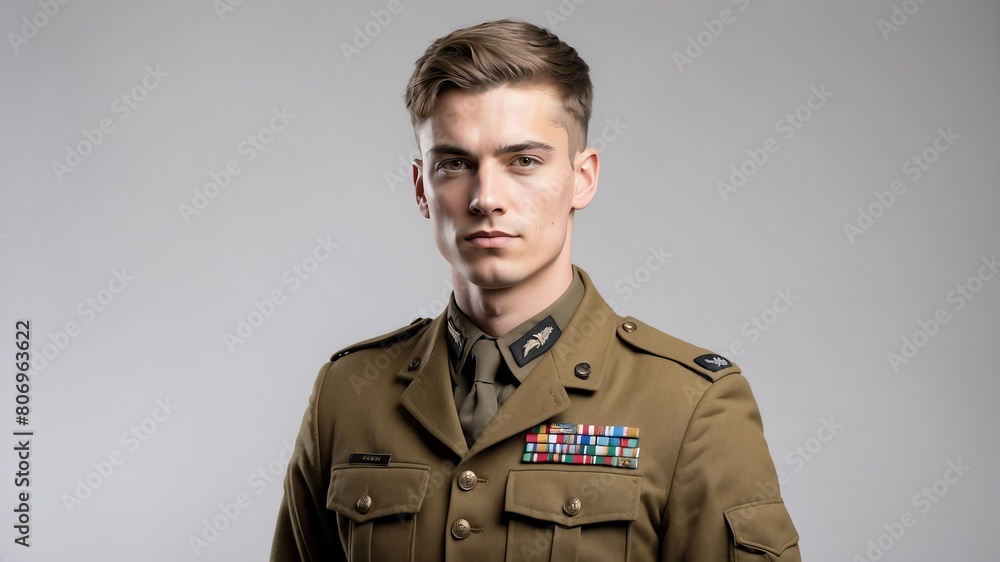 young british military man studio portrait on plain white background ...
