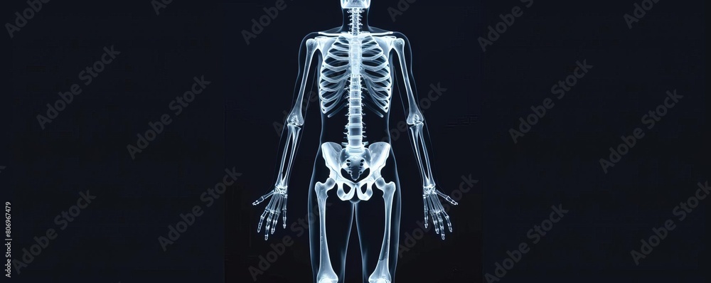 X-ray full human skeleton standing, showing detailed bone structure and ...